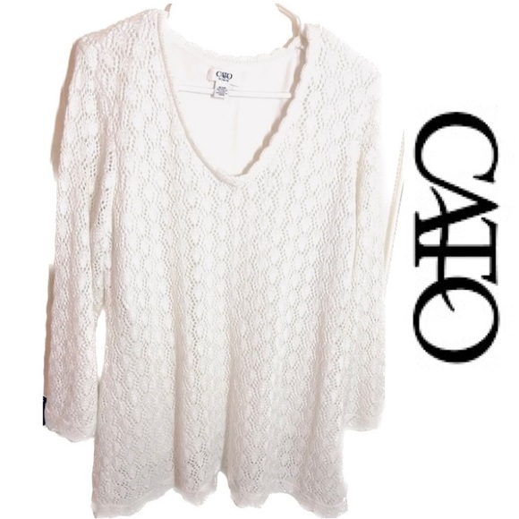 Cato | Tops | Cato Woman Beautiful Ivory Crocheted Lace Overlay Fully ...